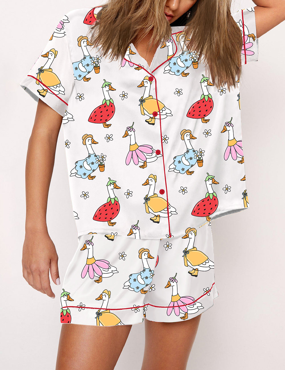 Women's Spring Porch Goose Pattern Pajama Set