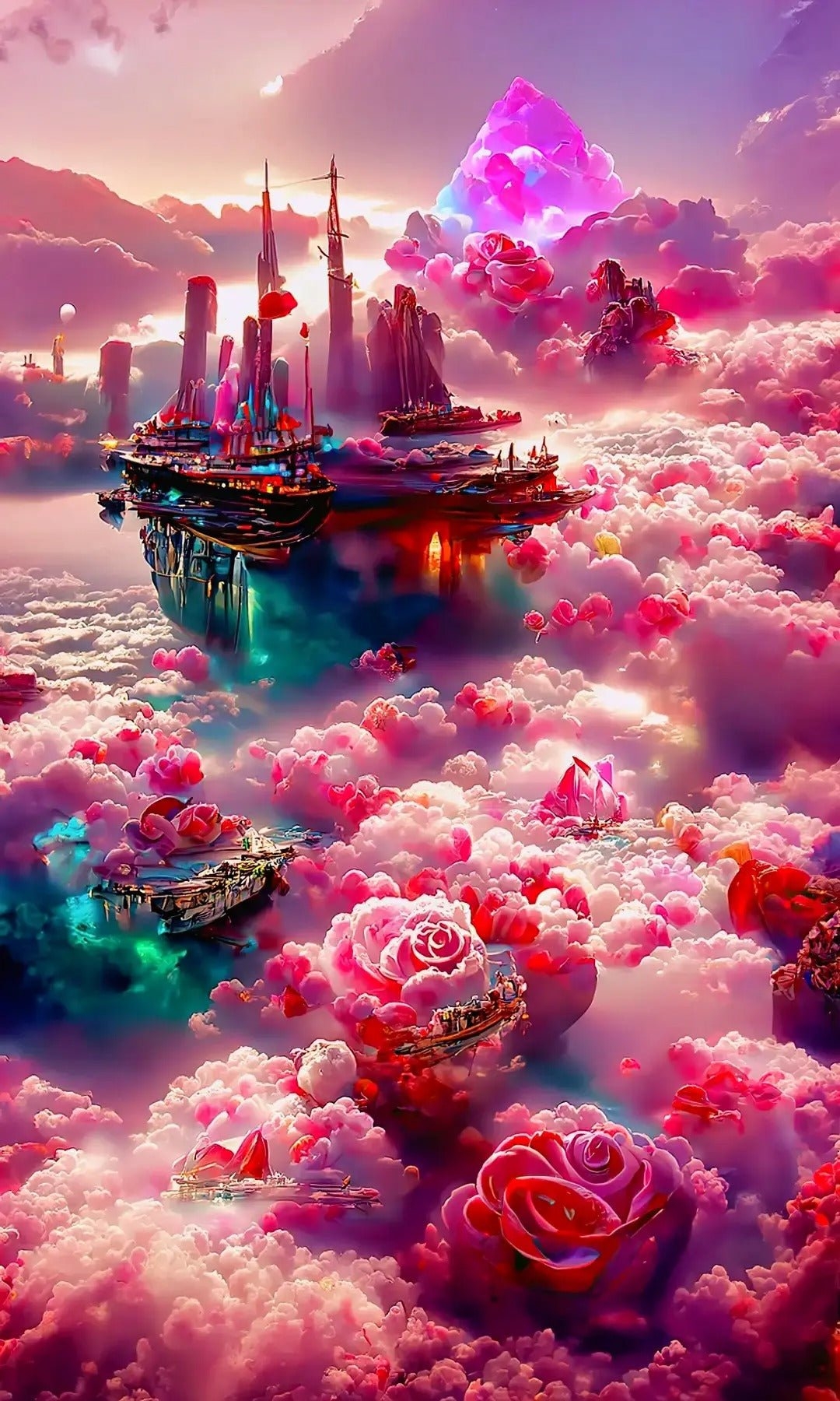 Red Flower Fantasy Scenery (canvas) full round or square drill diamond ...