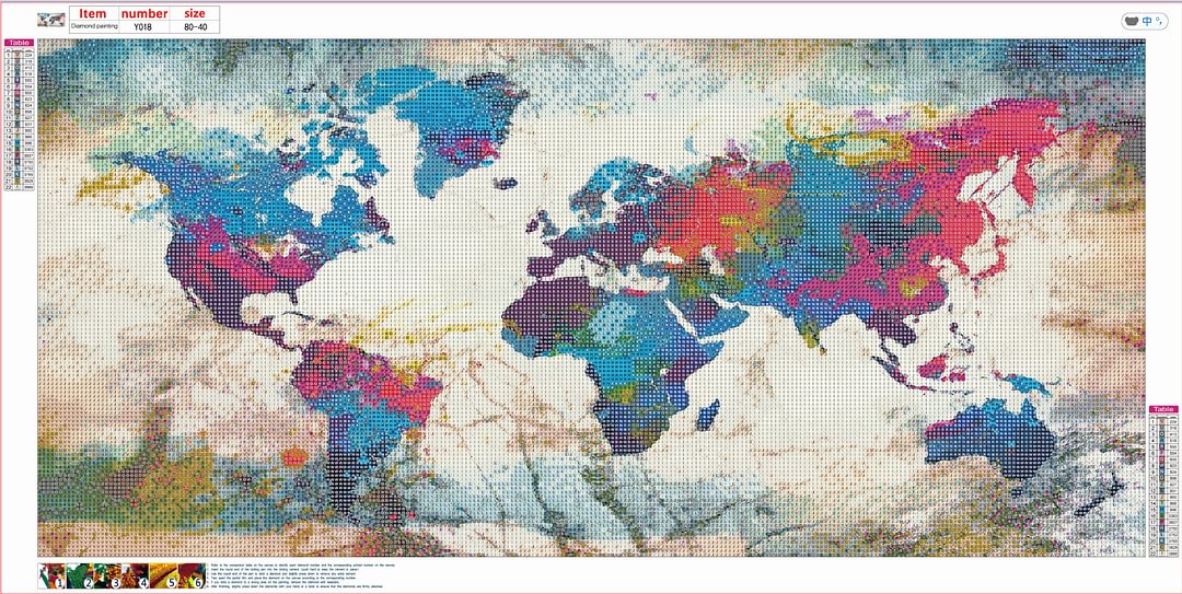 World Map 80x40cm(canvas) full round drill diamond painting