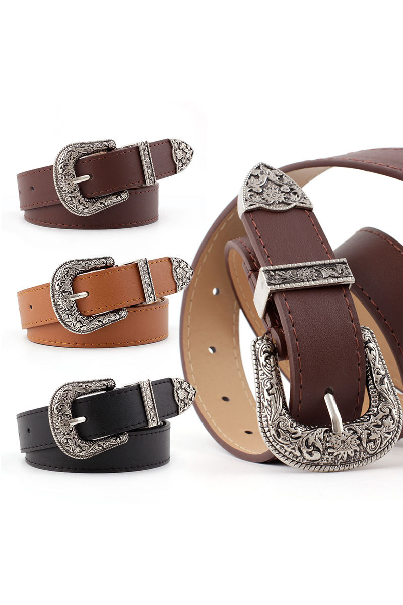 FineGina Vintage Floral Pattern Textured Belt