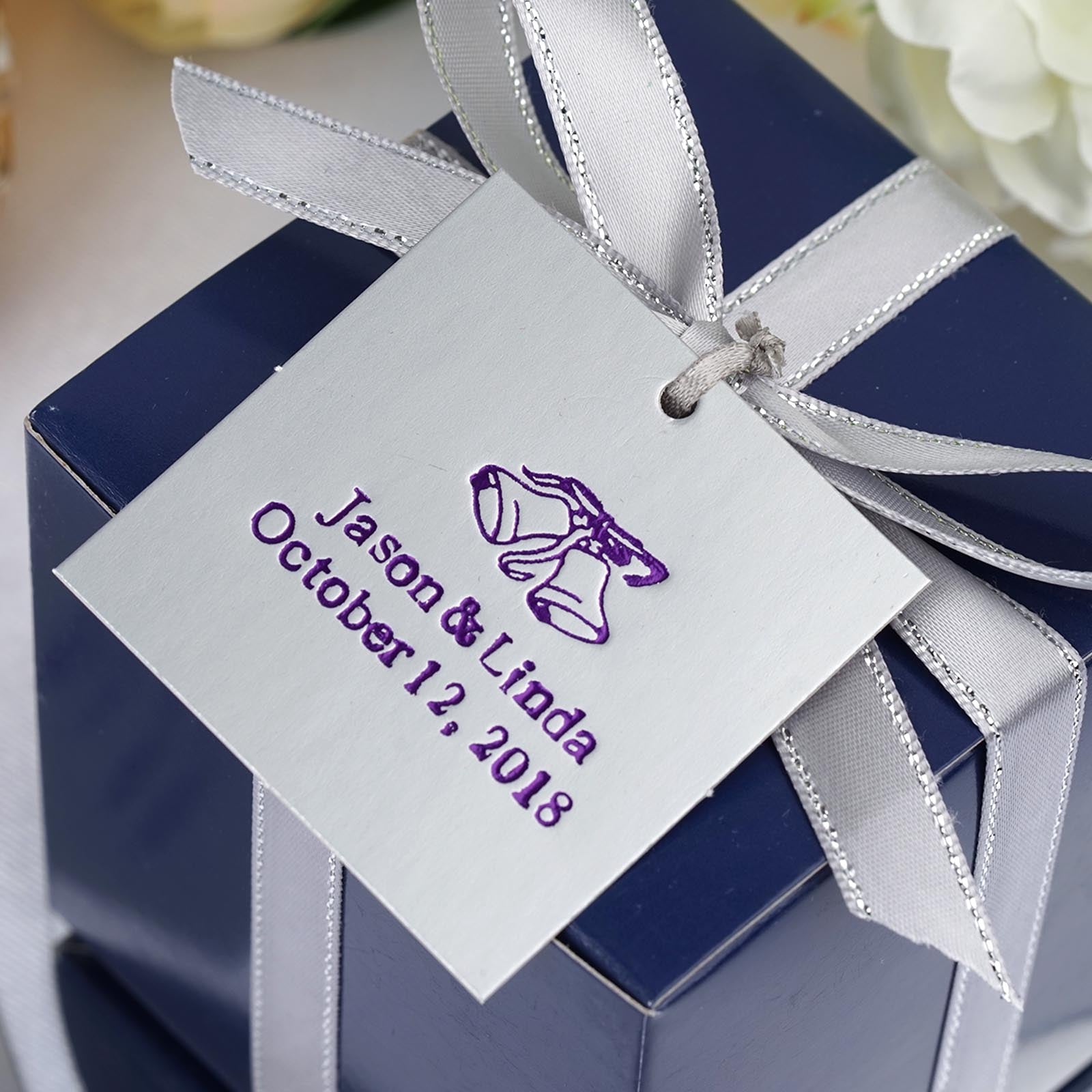 100 Pack | 2" Square Personalized Gift Tags, Custom Wedding Favor Tags