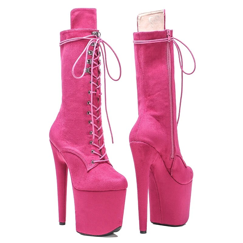 TAAFO Rose RED 20CM Pole Dancing Shoes High Heel Platform Boots Closed ...