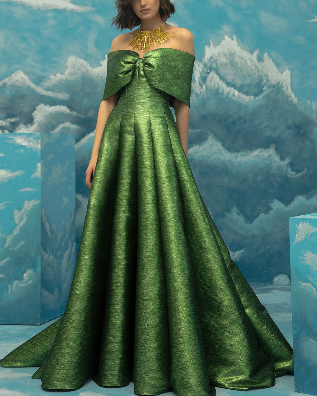 Off Shoulder Bow Detailed a Line Dress