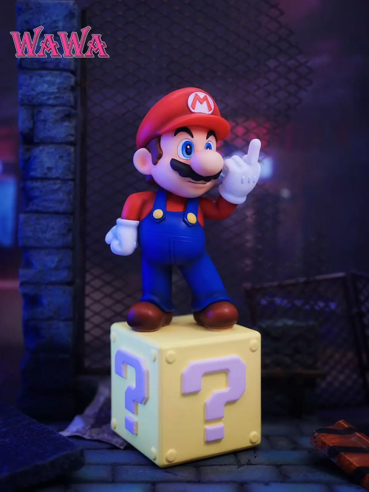 Middle Finger Mario with LED - Super Mario Resin Statue - WAWA Studio