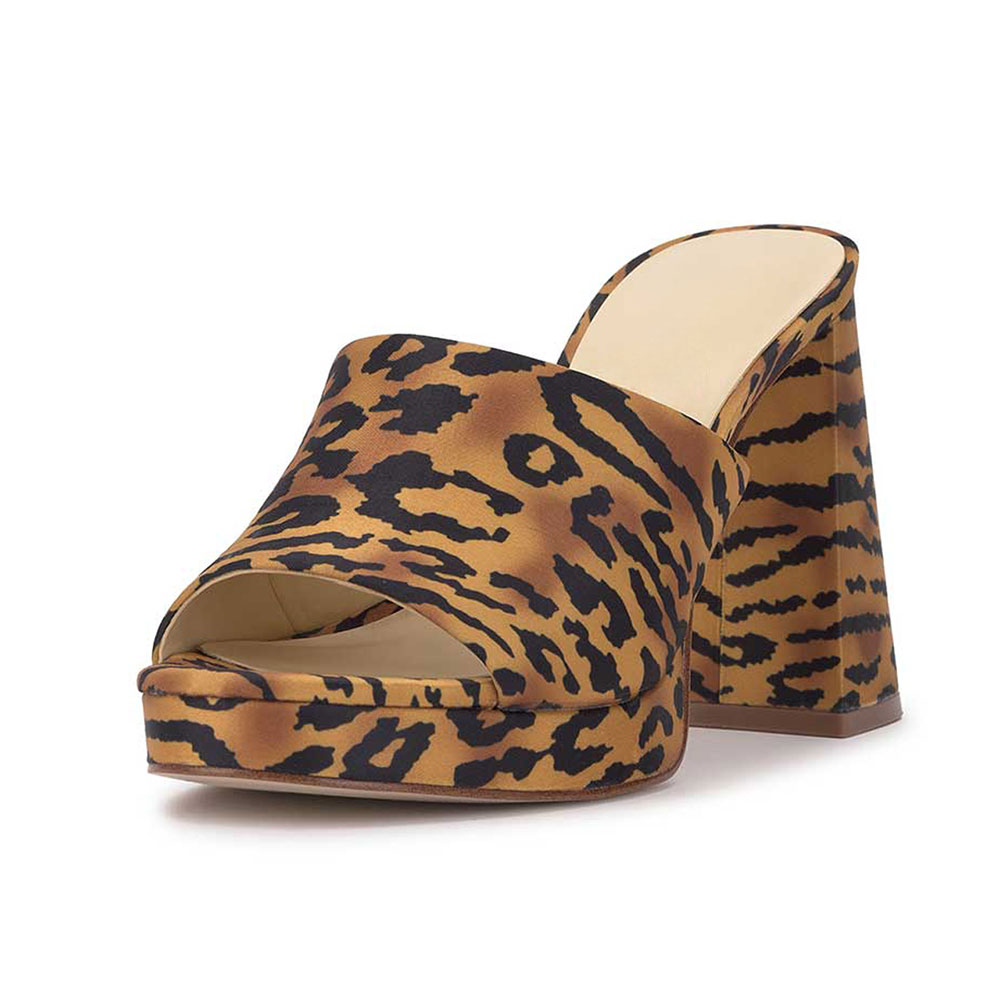 Fabric Tiger Print Open Toe Woven High Heel Mules with Platform