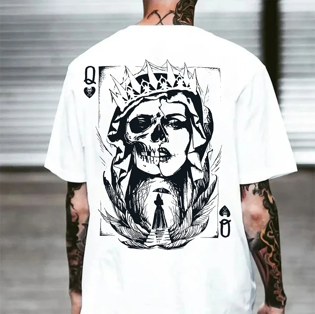 Poker Q Gloomy Queen Vintage Style White Print T-shirt