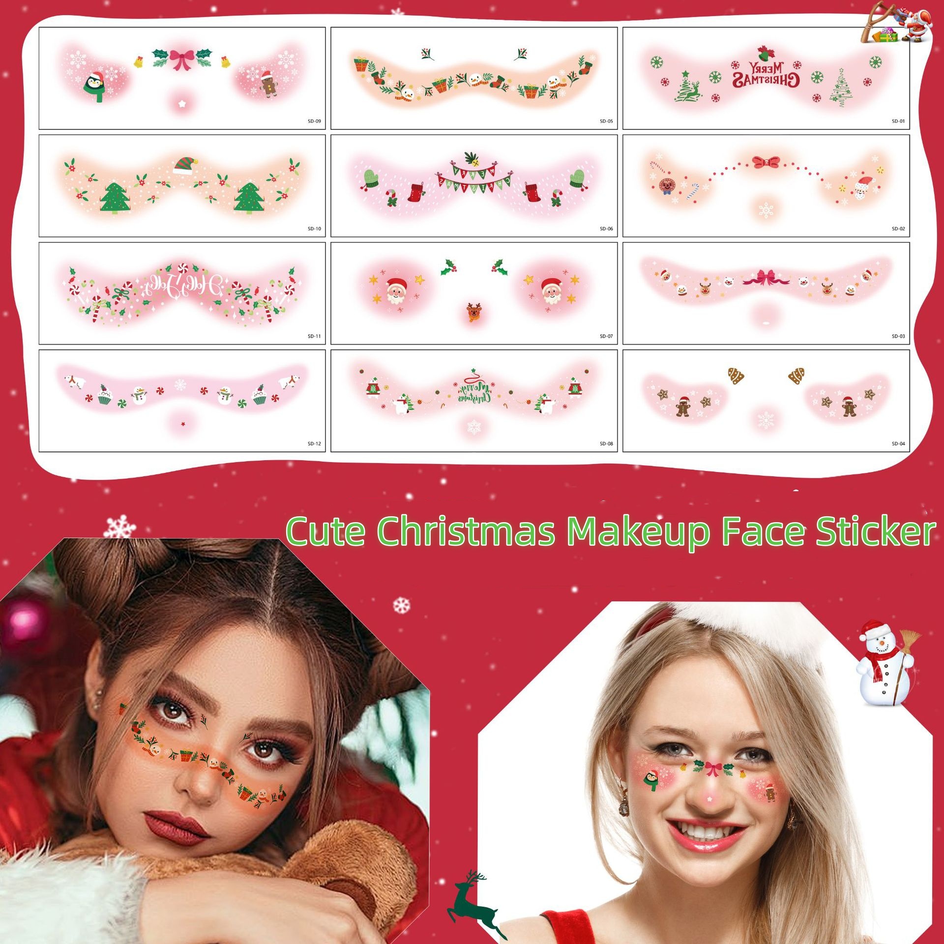 Cute Christmas Makeup Face Sticker