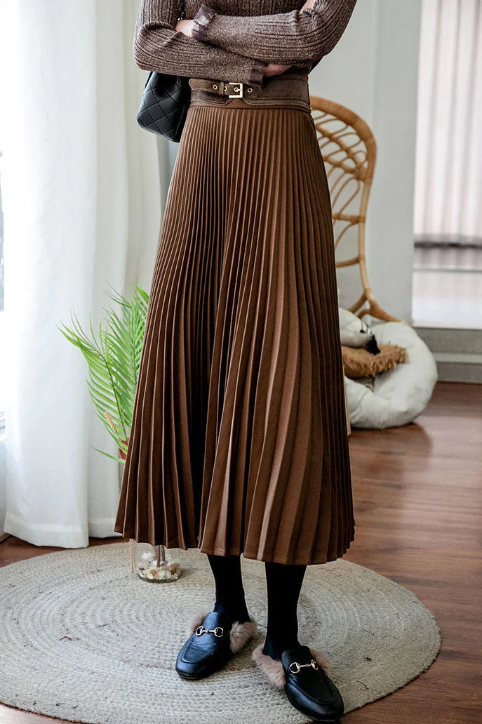 Solid Color Pleated Wool Pleated Skirt