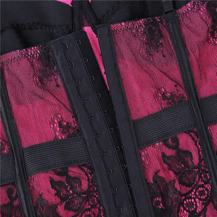 Elegant Color Block Lace Paneled Adjustable Shoulder Girdle Corset with ...
