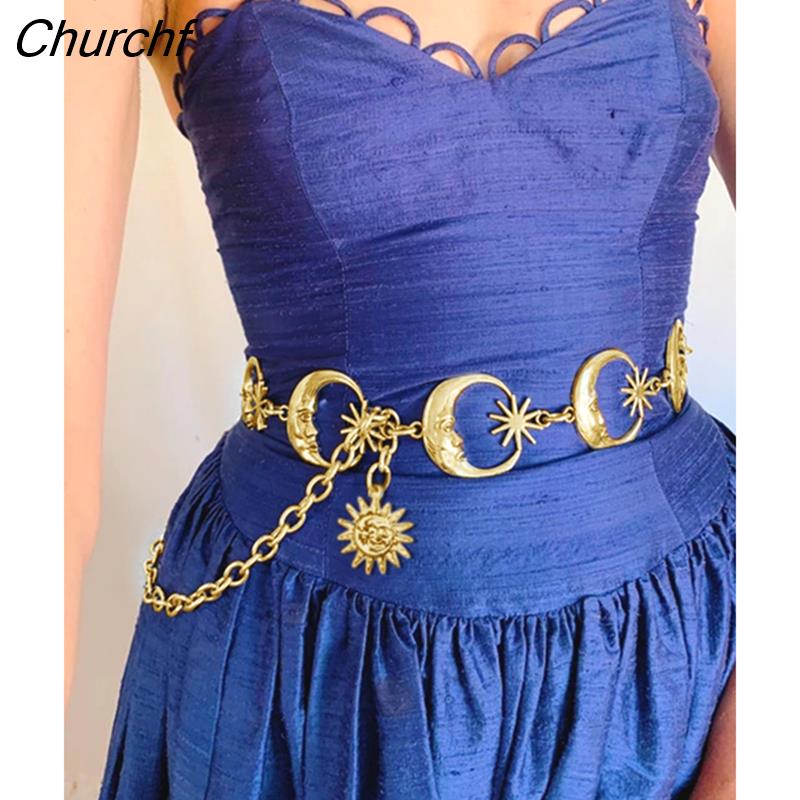 Churchf Gothic Golden Moon Belt Punk Aesthetic Waist Belts Harajuku ...