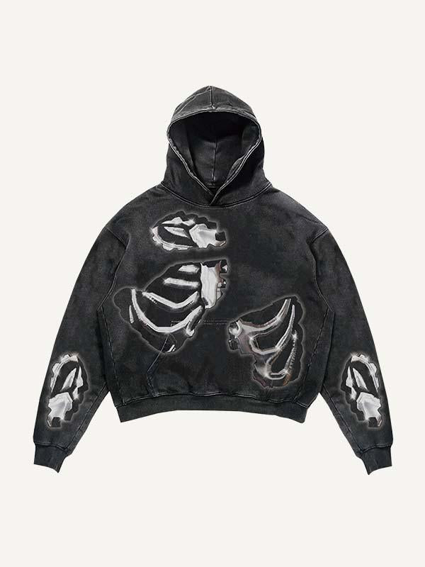Skeleton Print Slant Pockets Hoodie