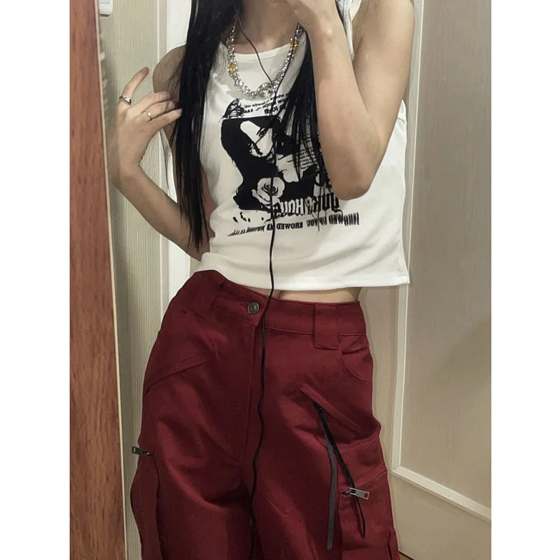 GOTHIC PUNK PRINT RIB CROP TANK TOP