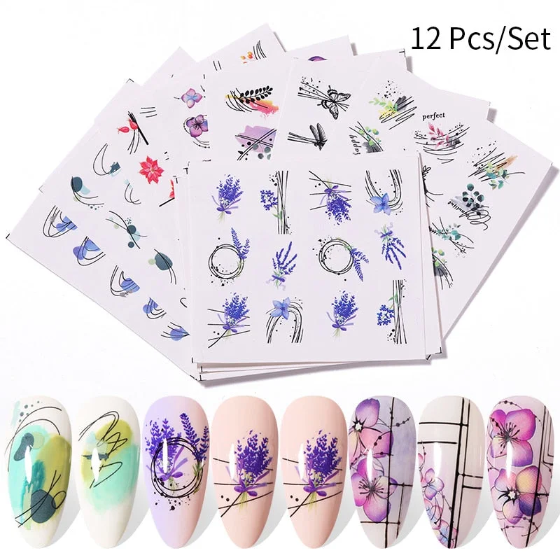 12Pcs/Set Cute Lady Face Image Nail Water Decals Spring Theme Harunouta ...