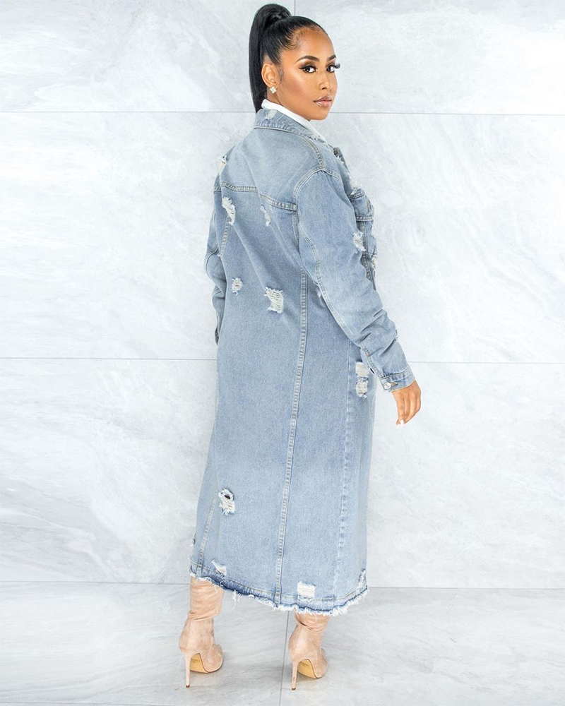 🔥【BLACK FRIDAY】Distressed Long Denim Jacket