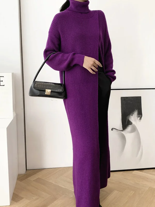 Timeless Elegance: Split-Front Sweater Dress with a Graceful Loose Fit