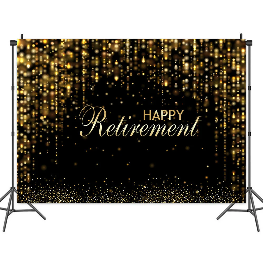 Free Custom-Made Black Golden Happy Retirement Vinyl Party Backdrop