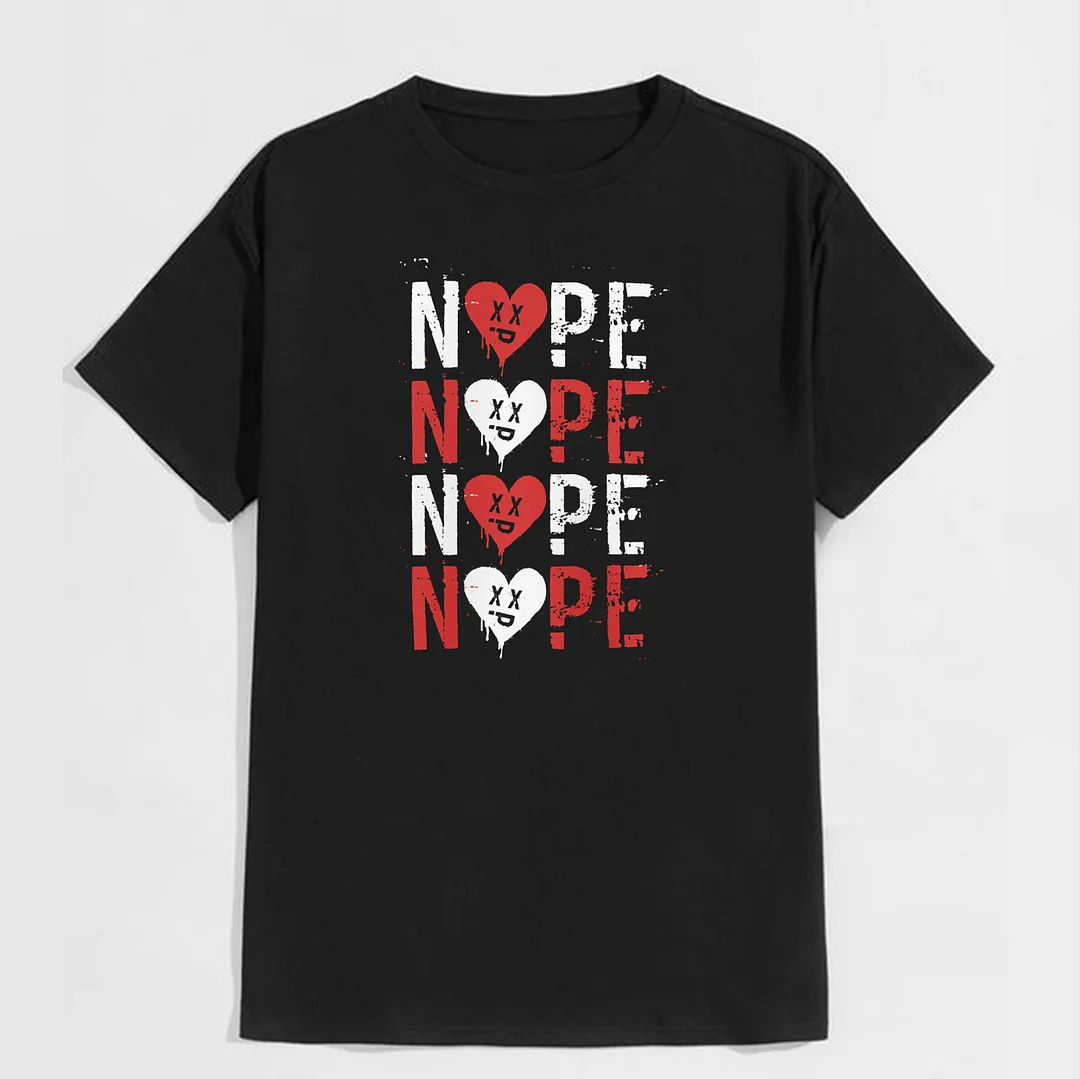 NOPE Emoji Hearts Graphic Black Print T-Shirt