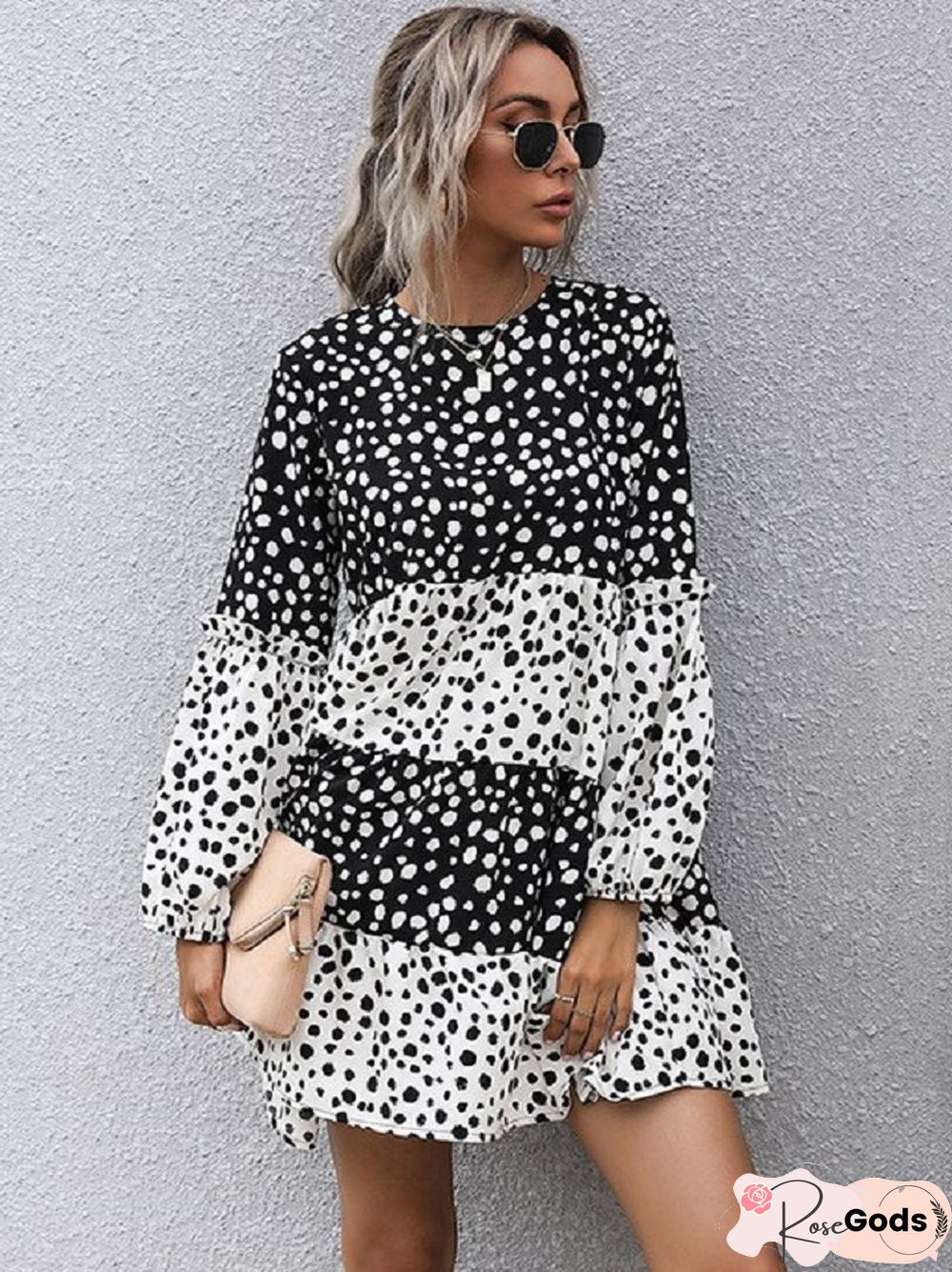 Intellectual Commuter Ruffled Round Neck Dress