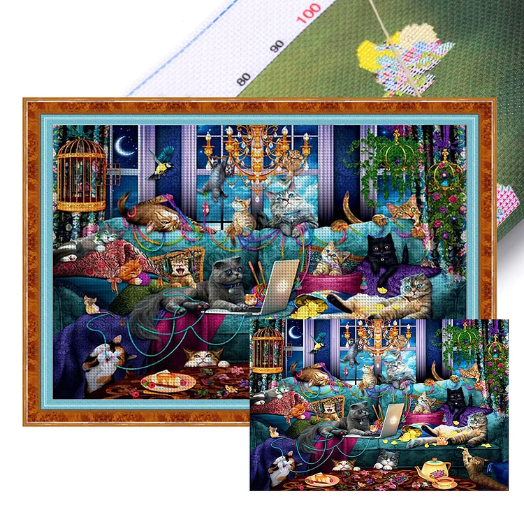 Cats On The Sofa (70*50cm) 11CT Stamped Cross Stitch