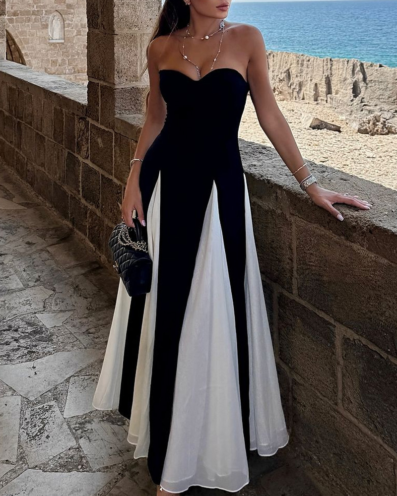 Sleeveless Tube Color Panel Dress