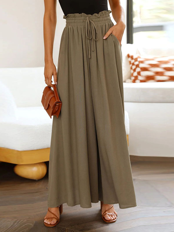 High-Waisted Loose Drawstring Pants with Elastic Waist and Pockets