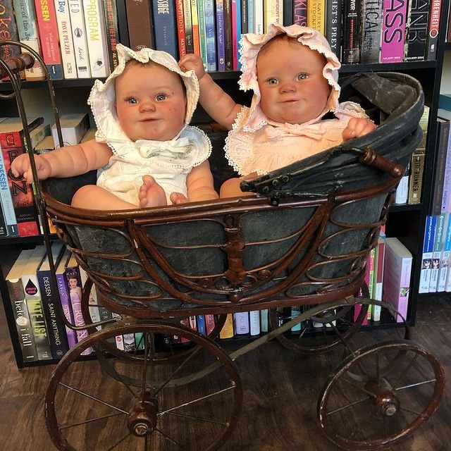 (New)20" Cute Lifelike Handmade Silicone Smile Reborn Twin Sisters Baby ...