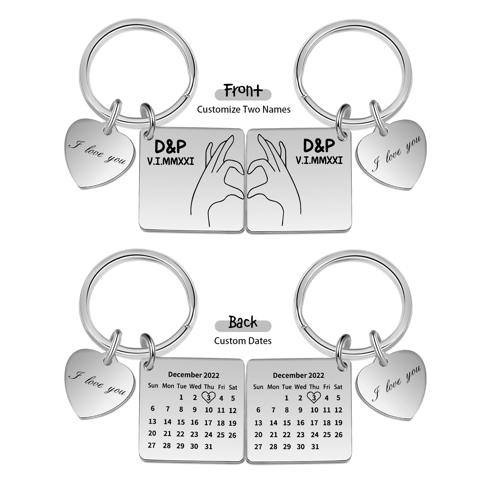 Personalized Couple Keychain Set Customized Initial Heart Matching ...
