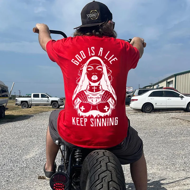 MOTOSUNNY GOD IS A LIE KEEP SINNING Nun Graphic White Print T-shirt