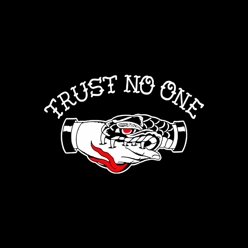 TRUST NO ONE Snake Biting the Hand Black Print T-shirt