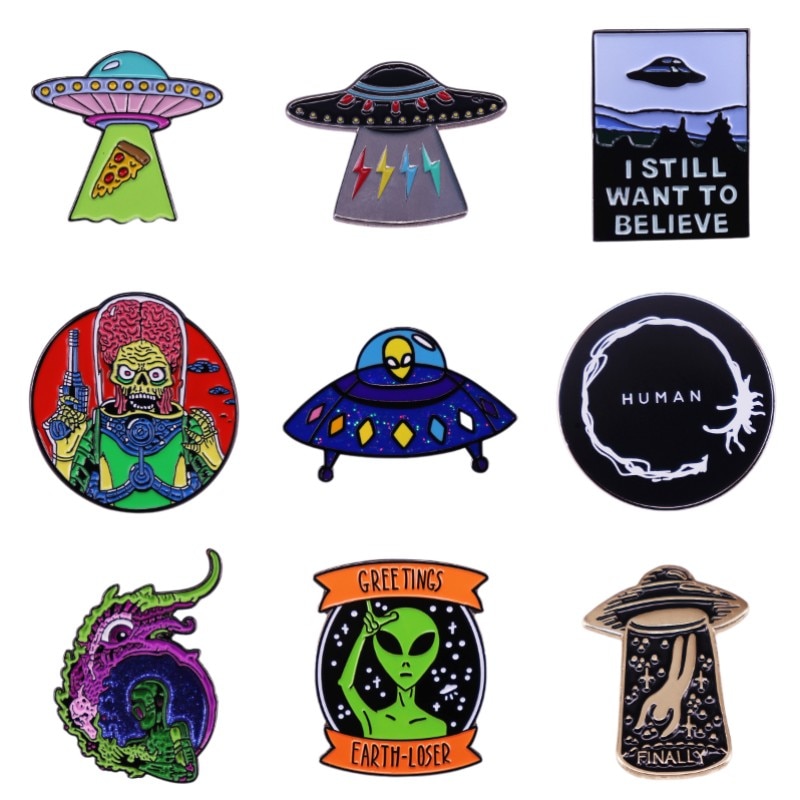 UFO Alien Enamel Pins Inhaled Spacecraft Cartoon Brooches Backpack Hat ...