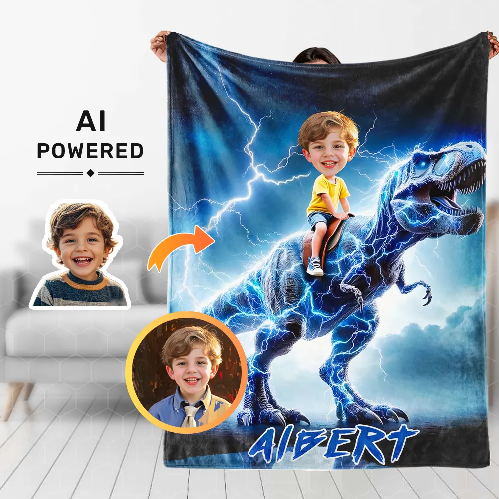 Custom Blanket Ai Powered Thunder Dragon Tamer Lightning Blue Dino ...