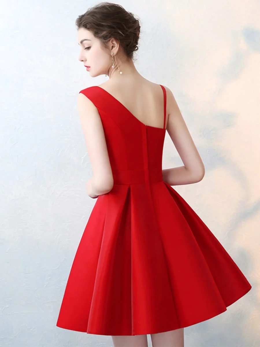 Womens Short A-Line Dress Satin Elegant Evening Dress