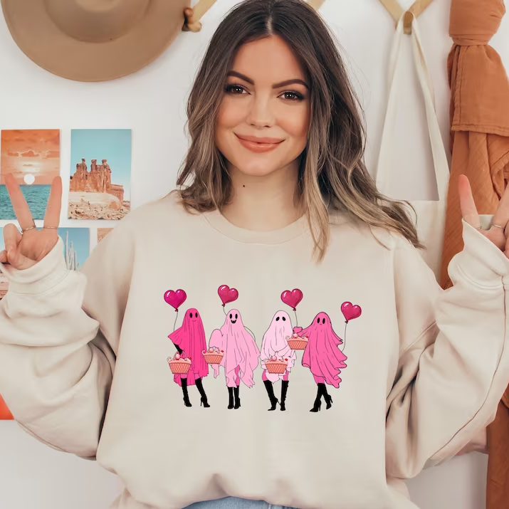 Pink Ghosts Valentines Day Sweatshirt