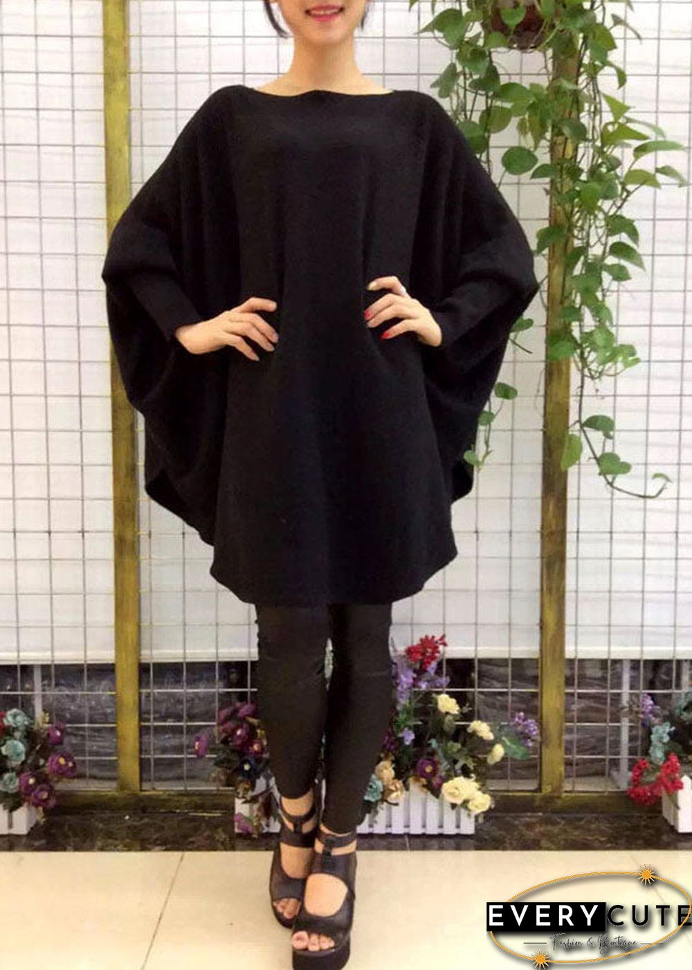 Chic Grey Bat wing Sleeve Casual Fall Wool Sweater
