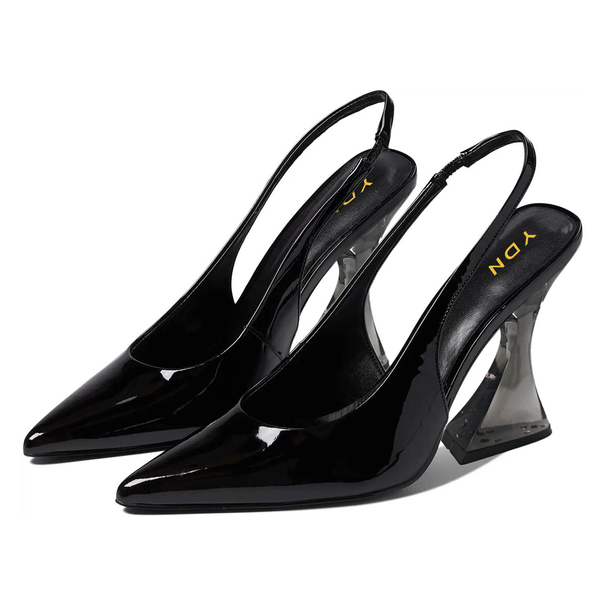 Patent Leather Pointed Toe Slingback Flared Heel Black Pumps for Women