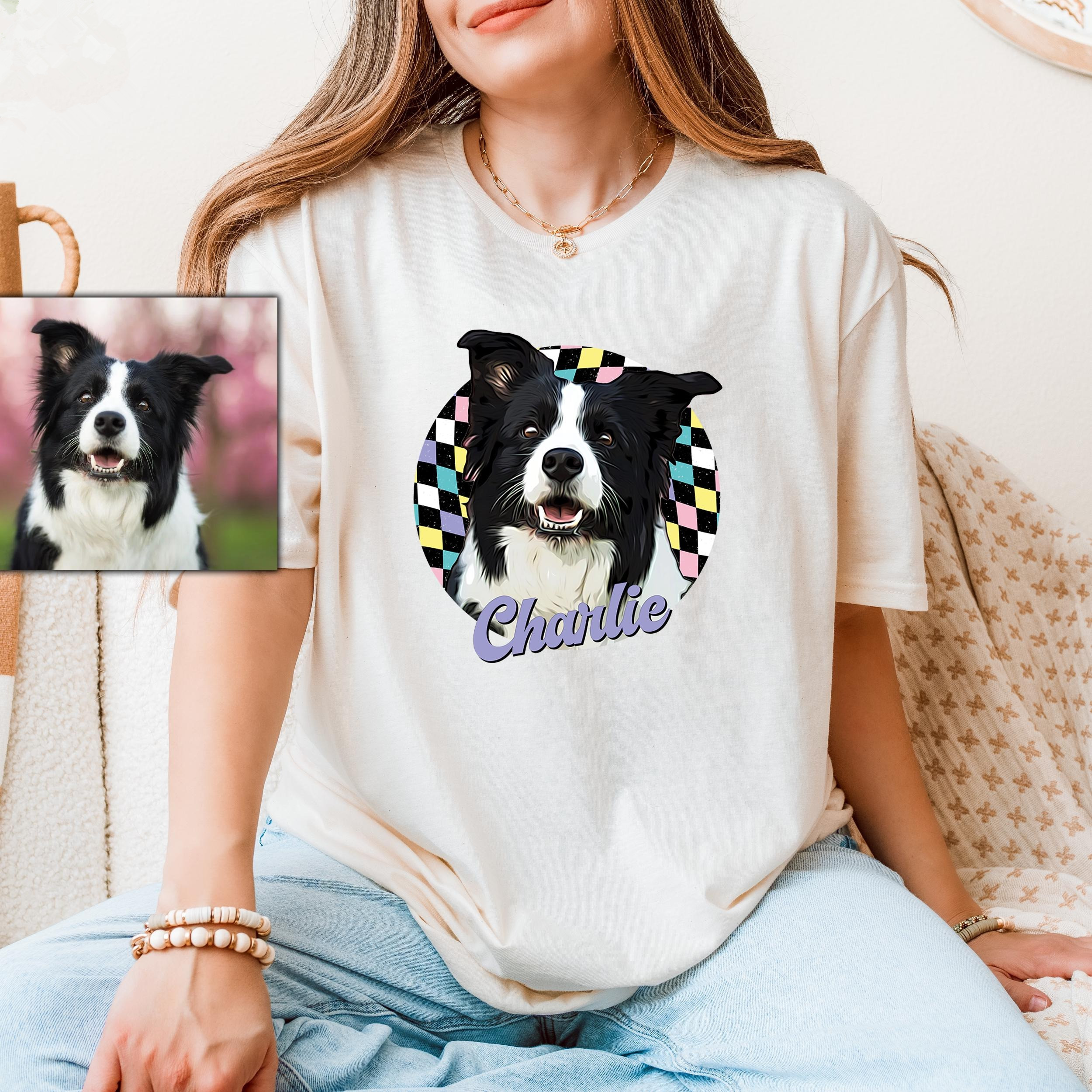Custom Retro Dog Shirt, Vintage Style Personalized Dog Face Tee ...