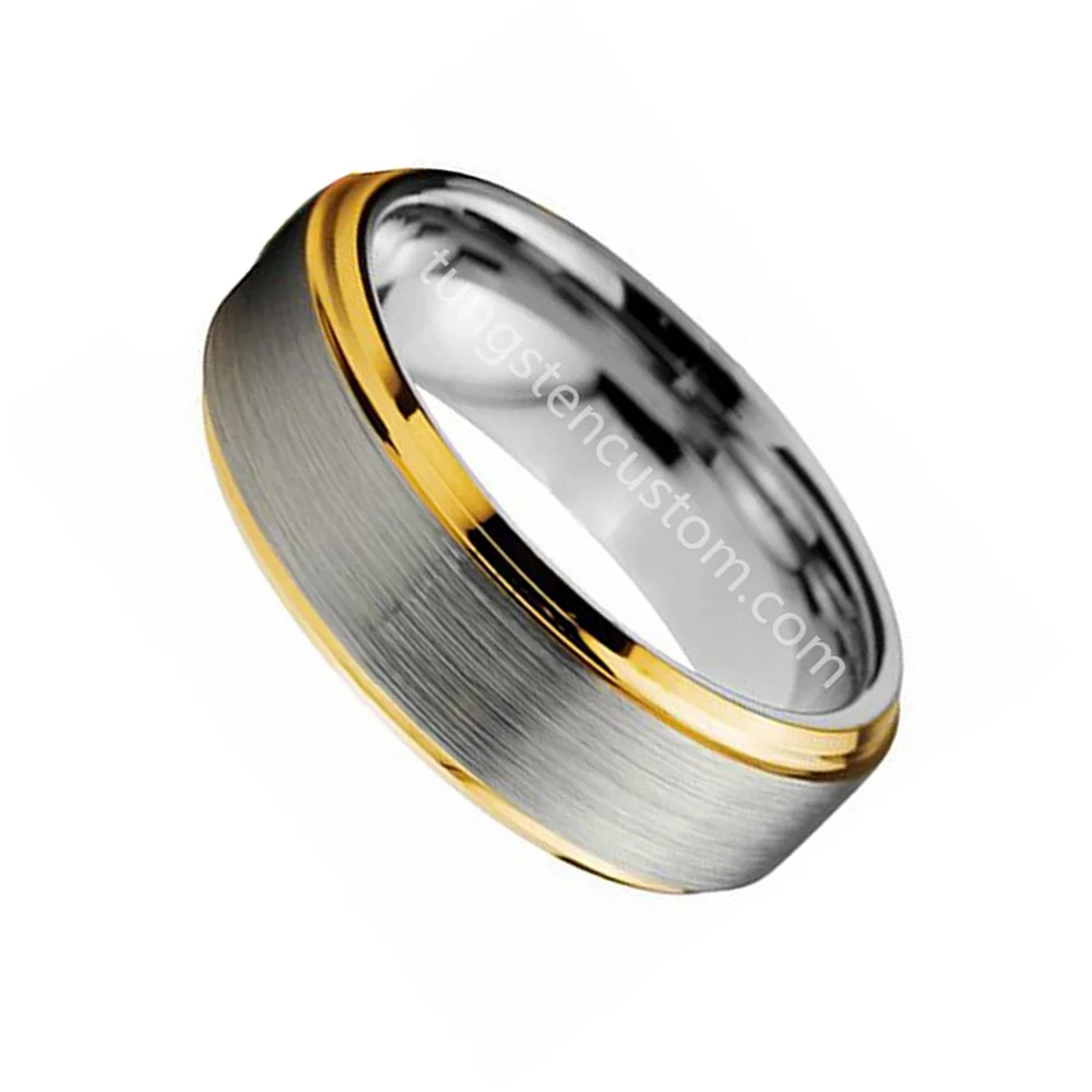 6MM Tungsten Ring Brushed Surfaced Gold Plated Beveled Edge Men Women ...