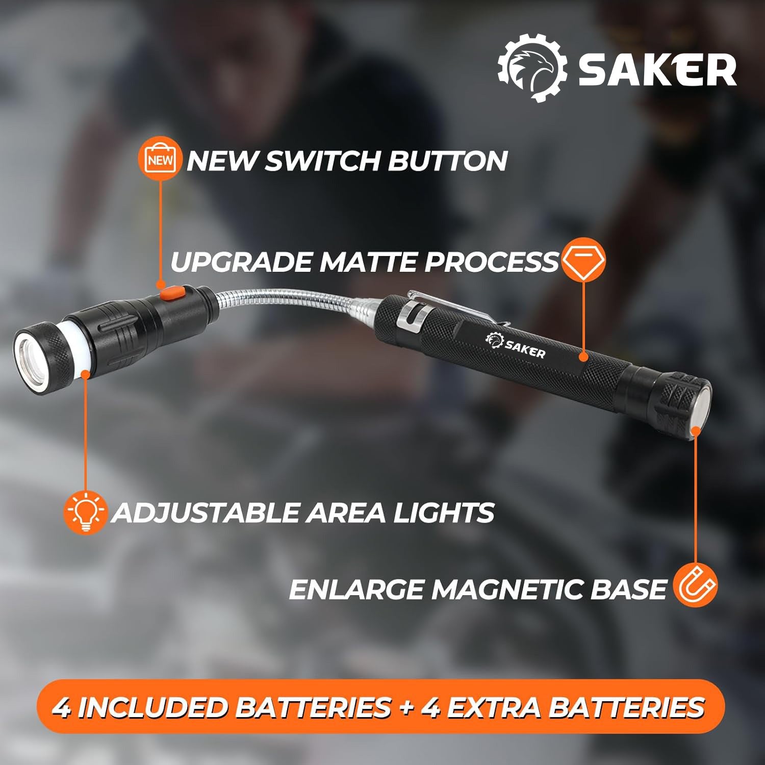 Saker LED Magnetic Pickup Tool with Telescoping Flexible Shaft ...