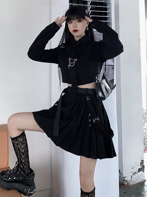 Punk Uniform Top Skirt Set
