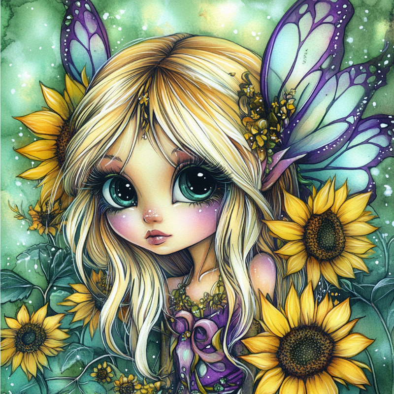Sunflower Elf Girl (velvet cloth) Fairy Dust Drills full round/square ...