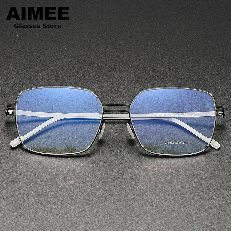 Germany Design Screwless Glasses Frame Men Women Big Square Stainless ...