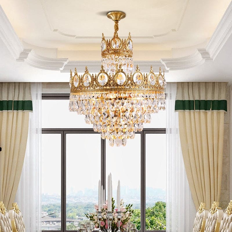 Baroque Royal Crown Crystal Pendant Lamp - Elegant Gold Hanging Light ...