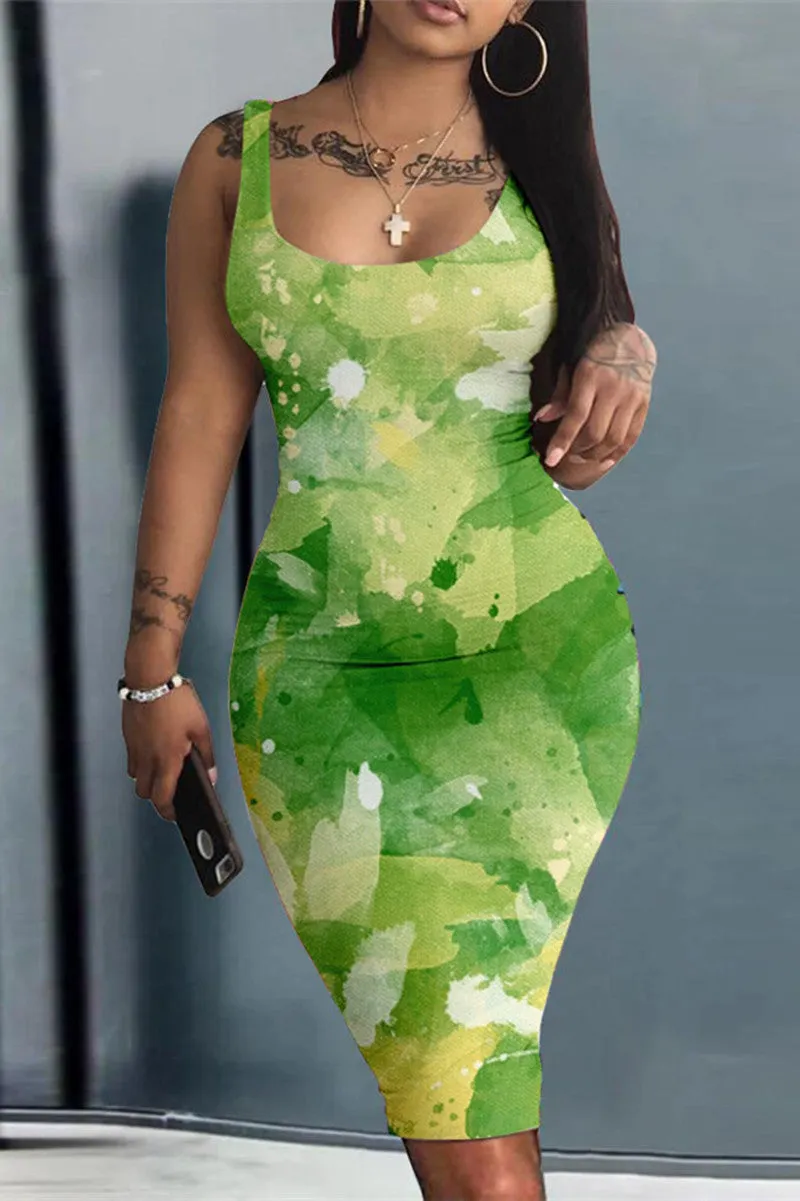 Fashion Sexy Print Basic U Neck Vest Dress