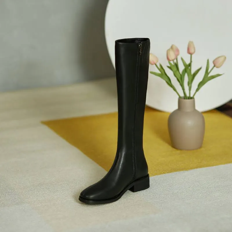 Qengg Pot cow leather round toe modern keep warn office lady equestrian ...