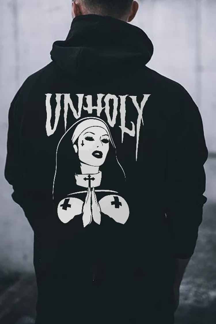 Street Unholy Nun Back Printed Men's Hoodie