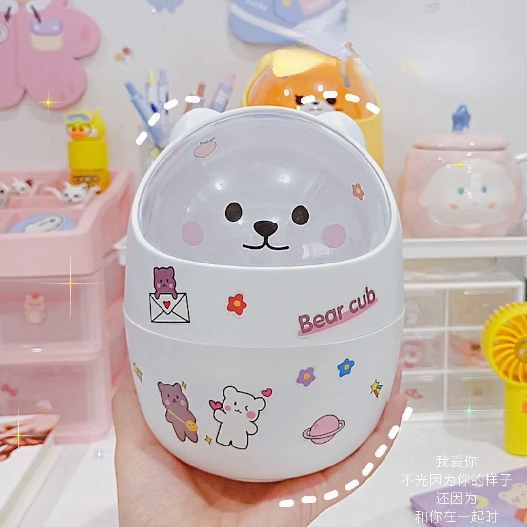 Nigikala Flip Mini Trash Can Mini Kawaii Bear Trash Can Storage Box Pen ...