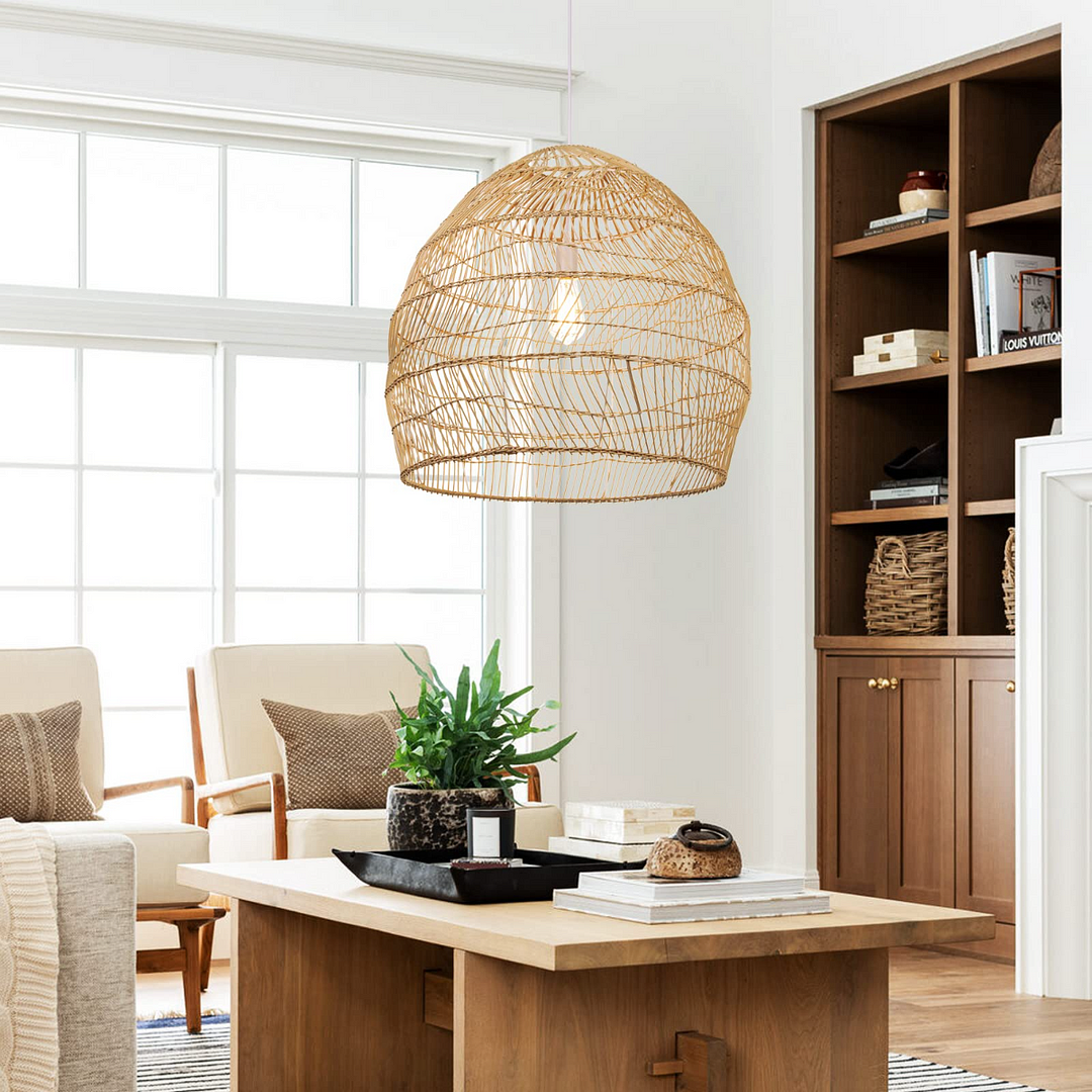 Arturest Rattan Pendant Light Boho Design Natural Basket Rattan Woven ...