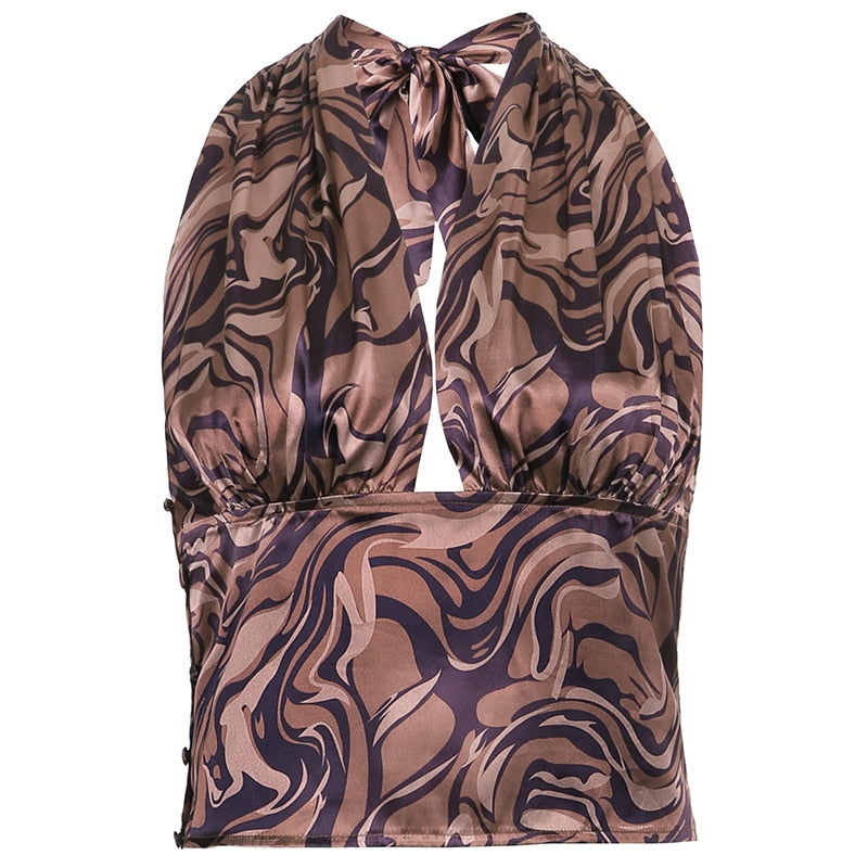 Vintage Lace-up Backless Y2K Halter Tops V-neck Solid Harajuku Corset ...