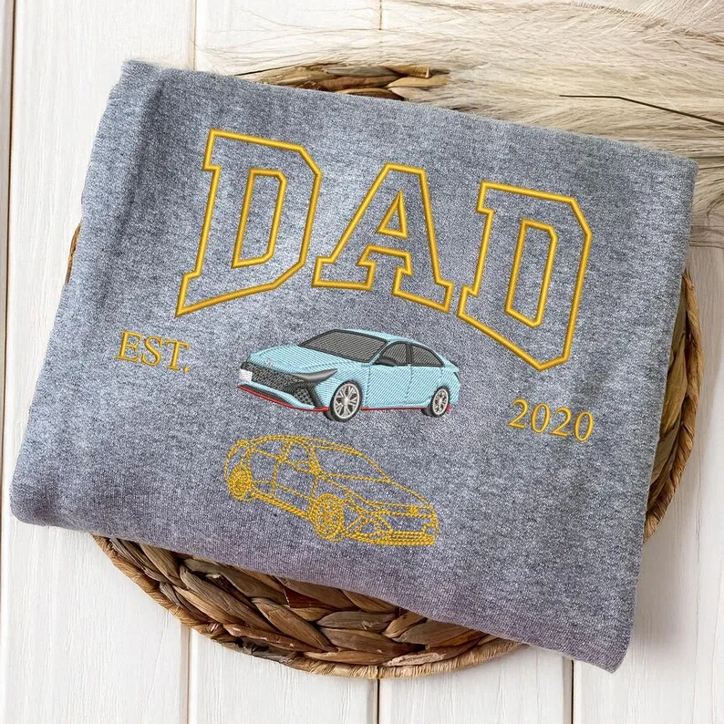 Custom Embroidered Dad Car Crewneck Using Car Photo, Car Embroidered ...