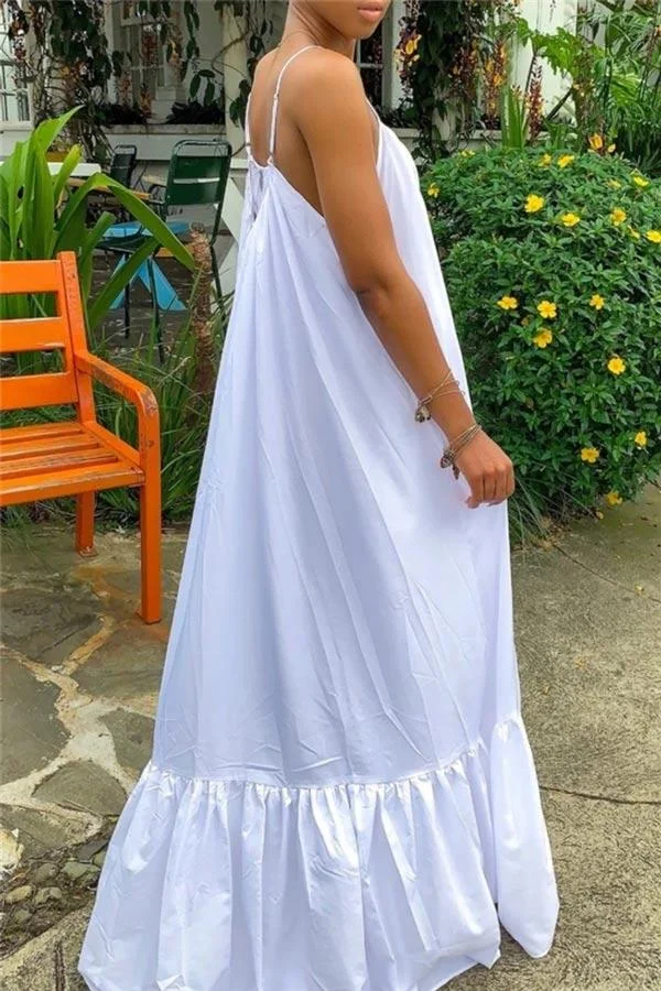 Sexy Solid Loose Sling Plus Size Dress